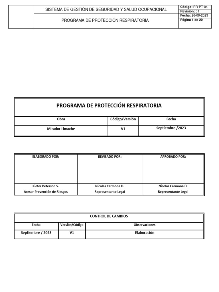 Programa de Protección Respiratoria (PR-PT-04) | PDF