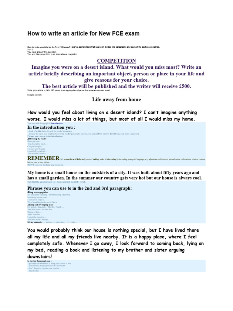 Writing Articles for the New FCE Exam | PDF