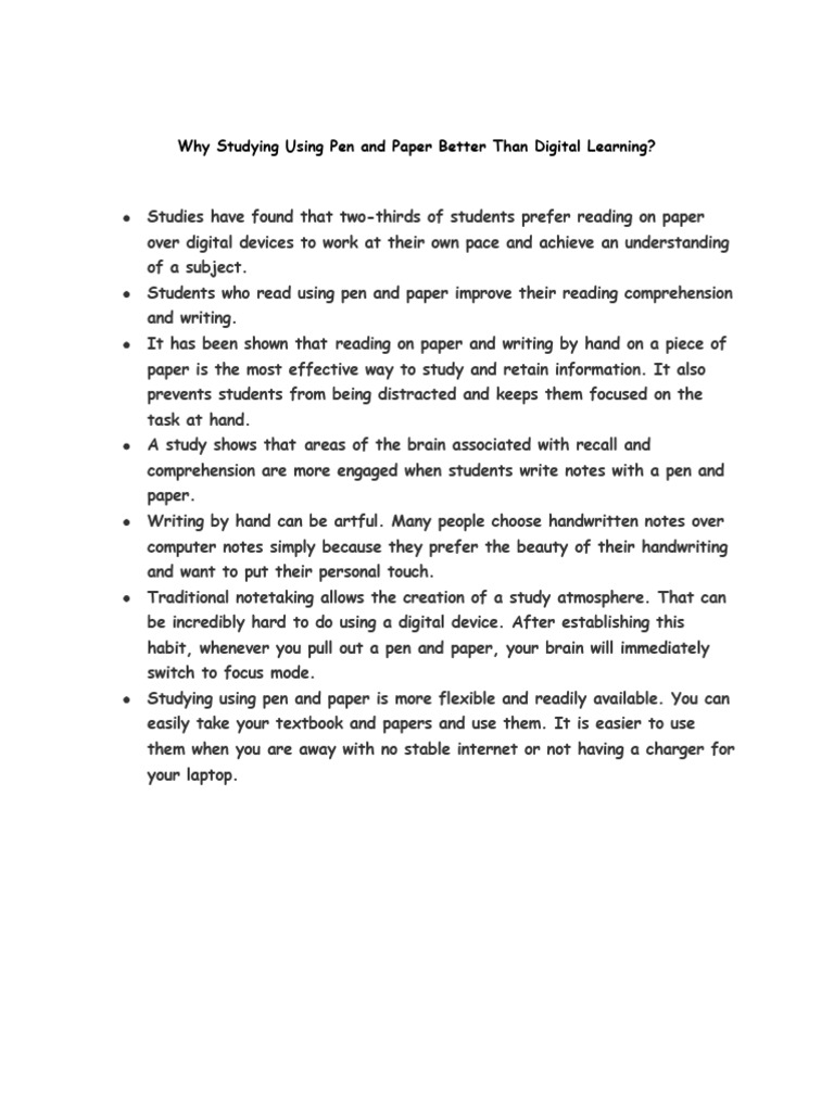 Why Studying Using Pen and Paper Better Than Digital Learning | PDF
