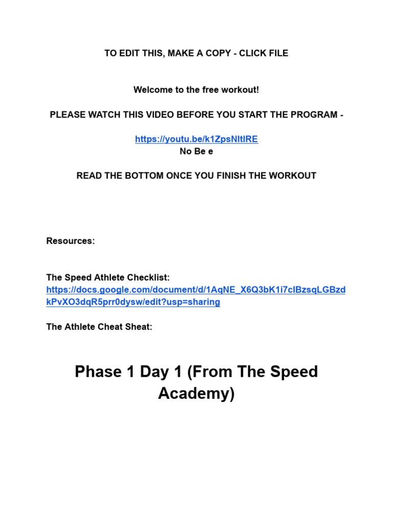 Free Speed Training Program Overview | PDF | Physical Exercise | Weight