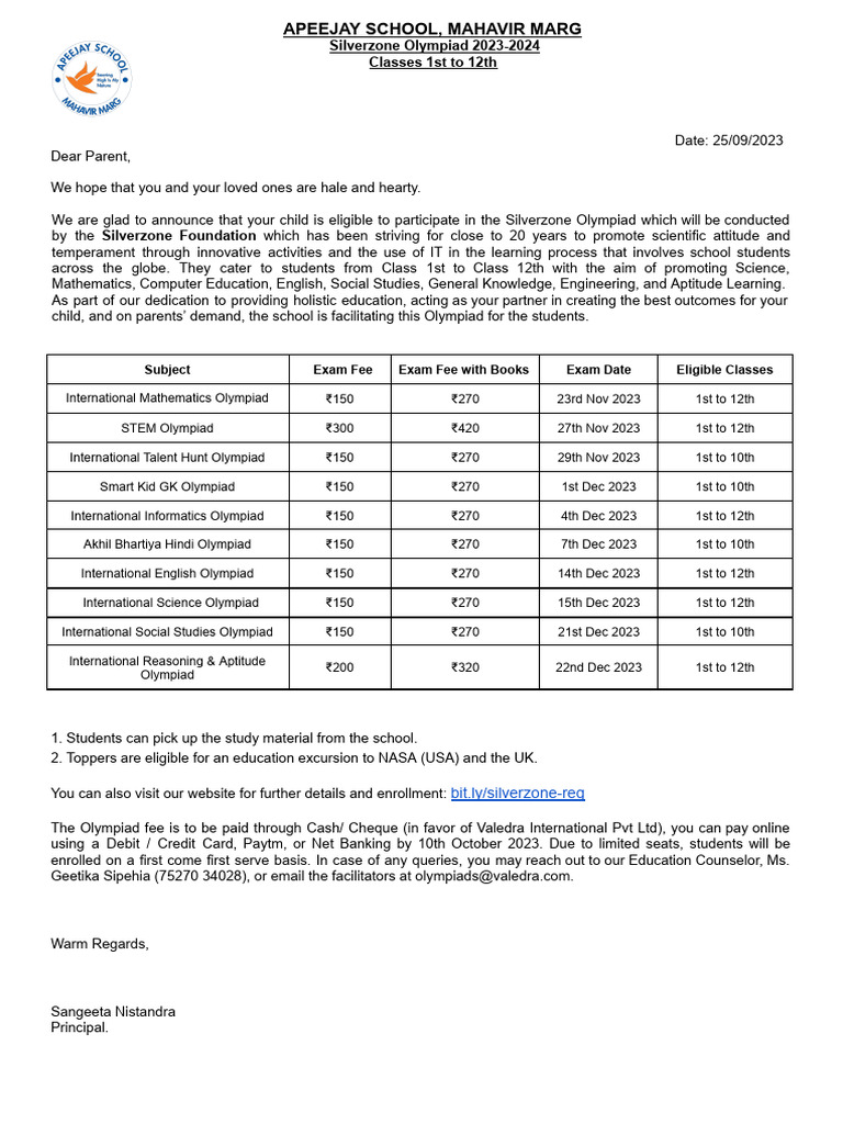 Silverzone Olympiad Registration 2023-24 | PDF