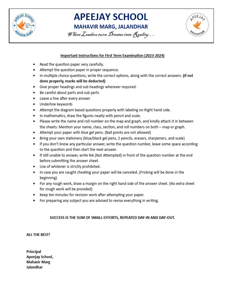 Exam Instructions VI To XII | PDF