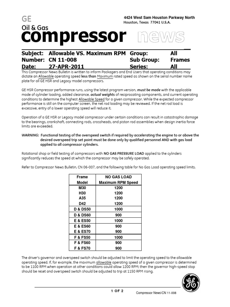 CN 11 - 008 Allowable VS. Maximum Operating Speed | PDF