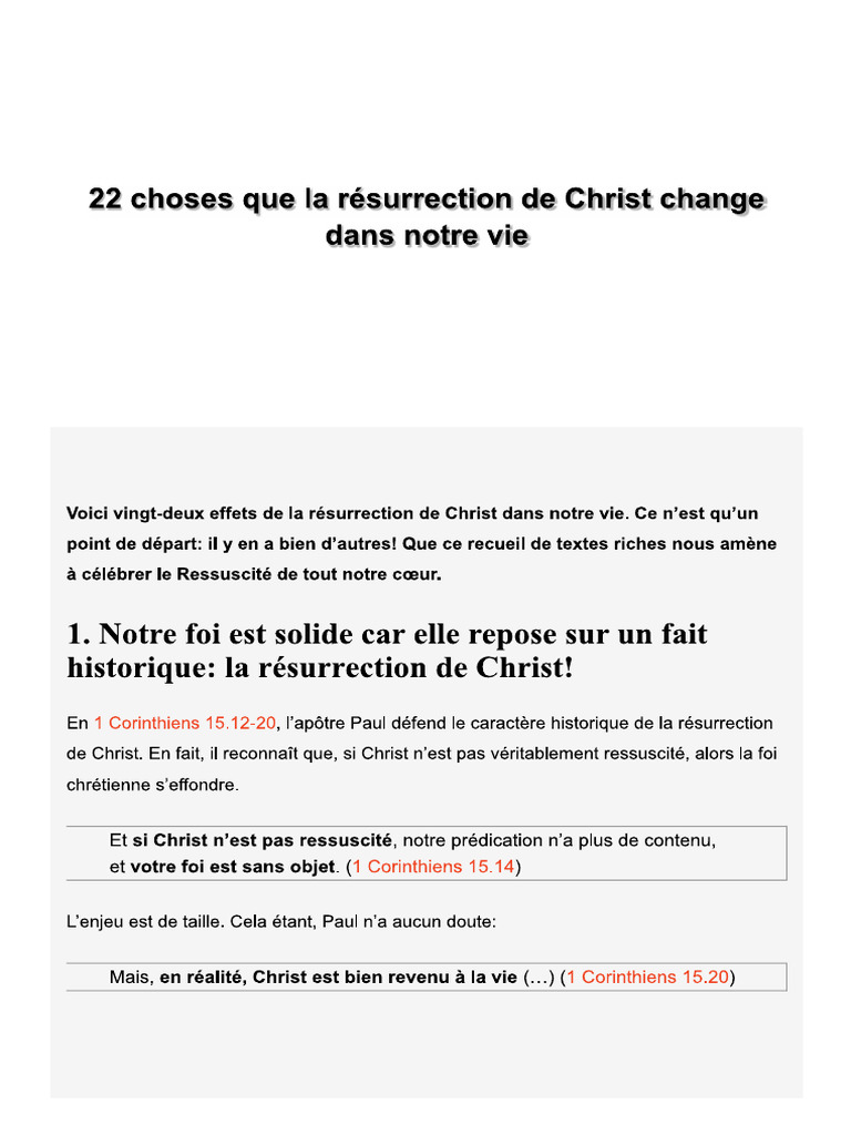 22 Choses Que La Résurrection de Christ Change Dans Notre Vie | PDF