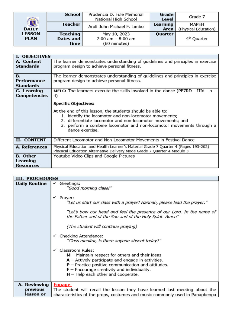 Final Demo Lesson Plan (LIMBO) | PDF