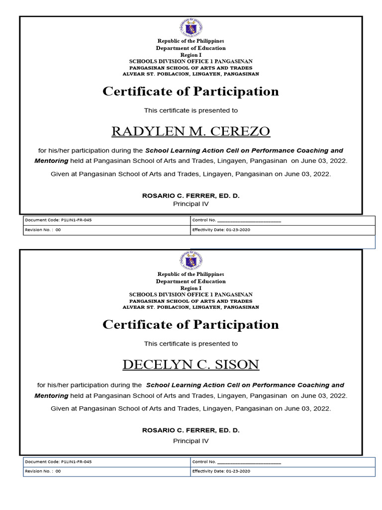 Certificate Lac Session 3 1 Pdf - Free Word Template