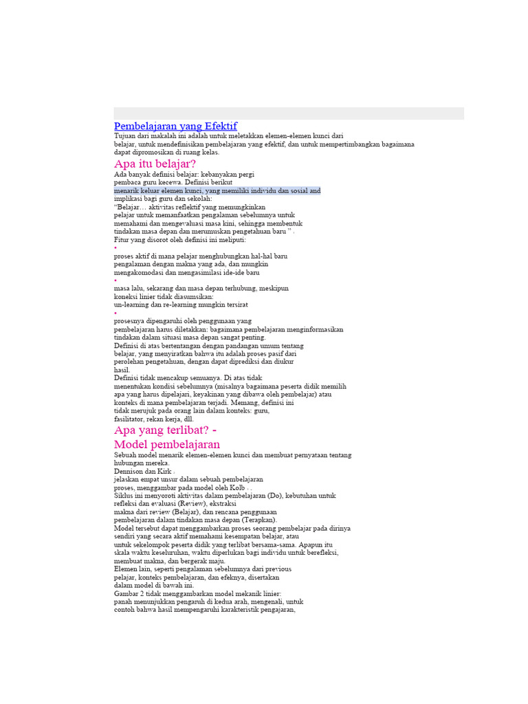 Elemen Kunci Pembelajaran Efektif | PDF