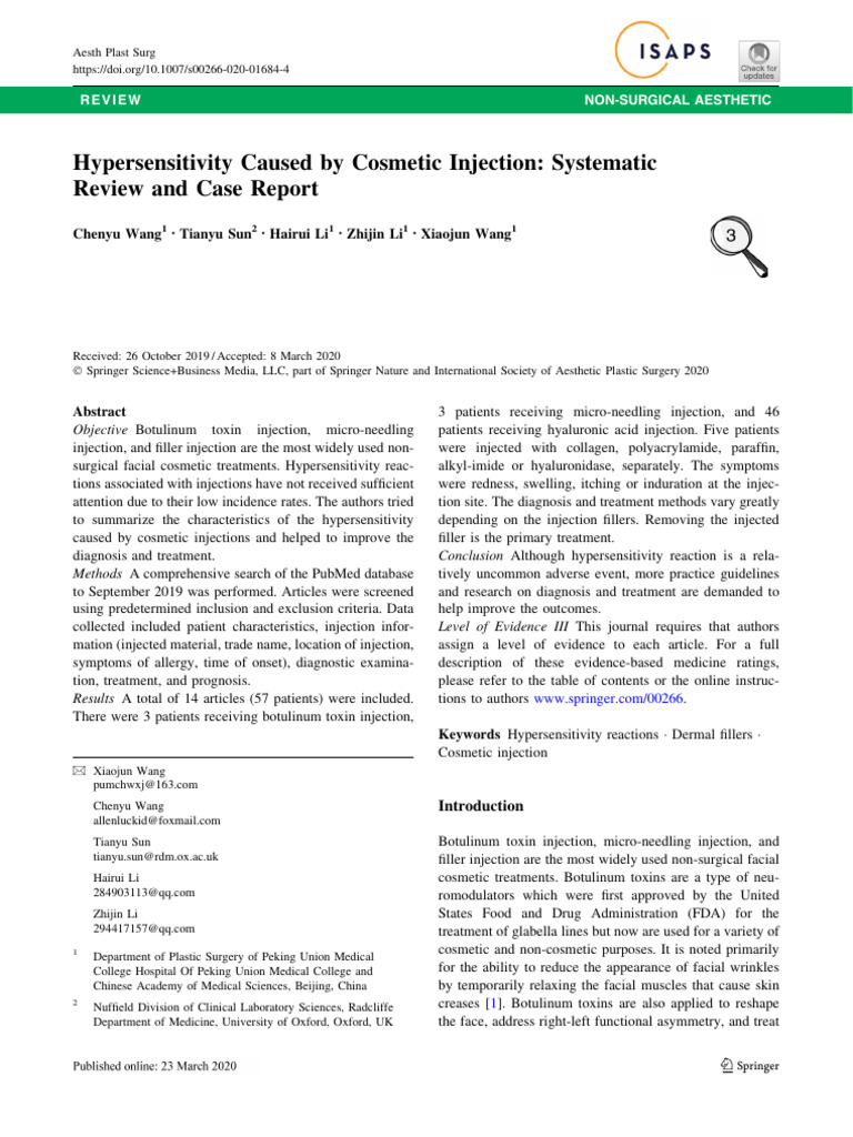 Hypersensitivity Caused by Cosmetic Injection | PDF