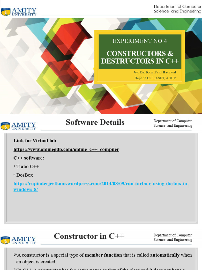 Experiment No 4 - Constructors & Destructors in C++ | PDF