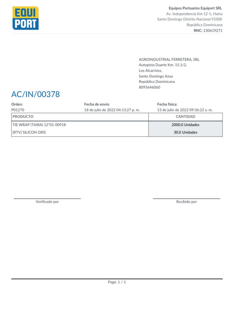 Conduce de Entrega - Agroindustrial Ferretera, SRL - Ac - in - 00378 | PDF