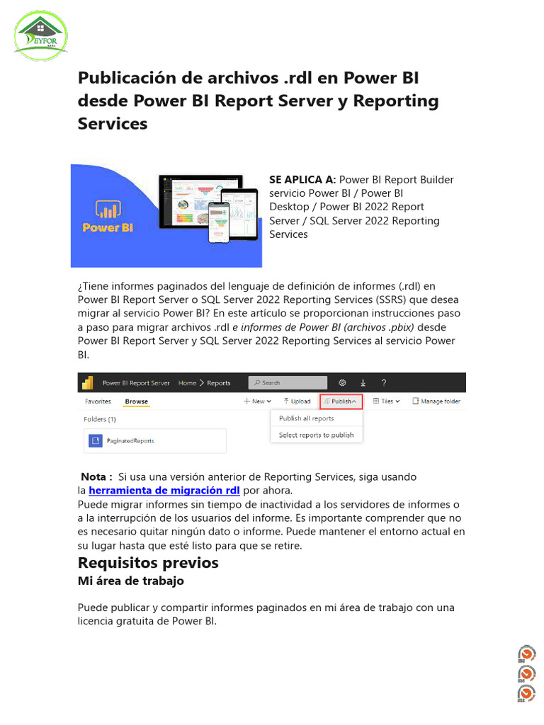 Publicación De Archivos Rdl En Power Bi Desde Power Bi Report Server Y Reporting Services Pdf