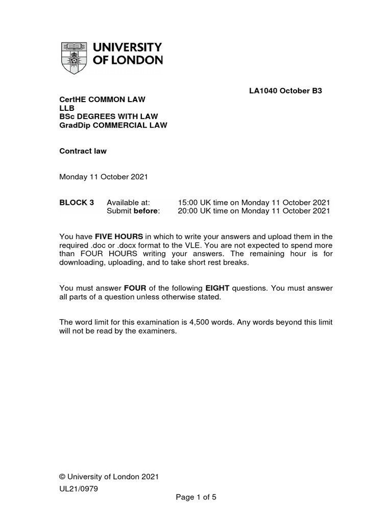 Contract Exam 2021 (Oct) B | PDF | Justice | Crime & Violence