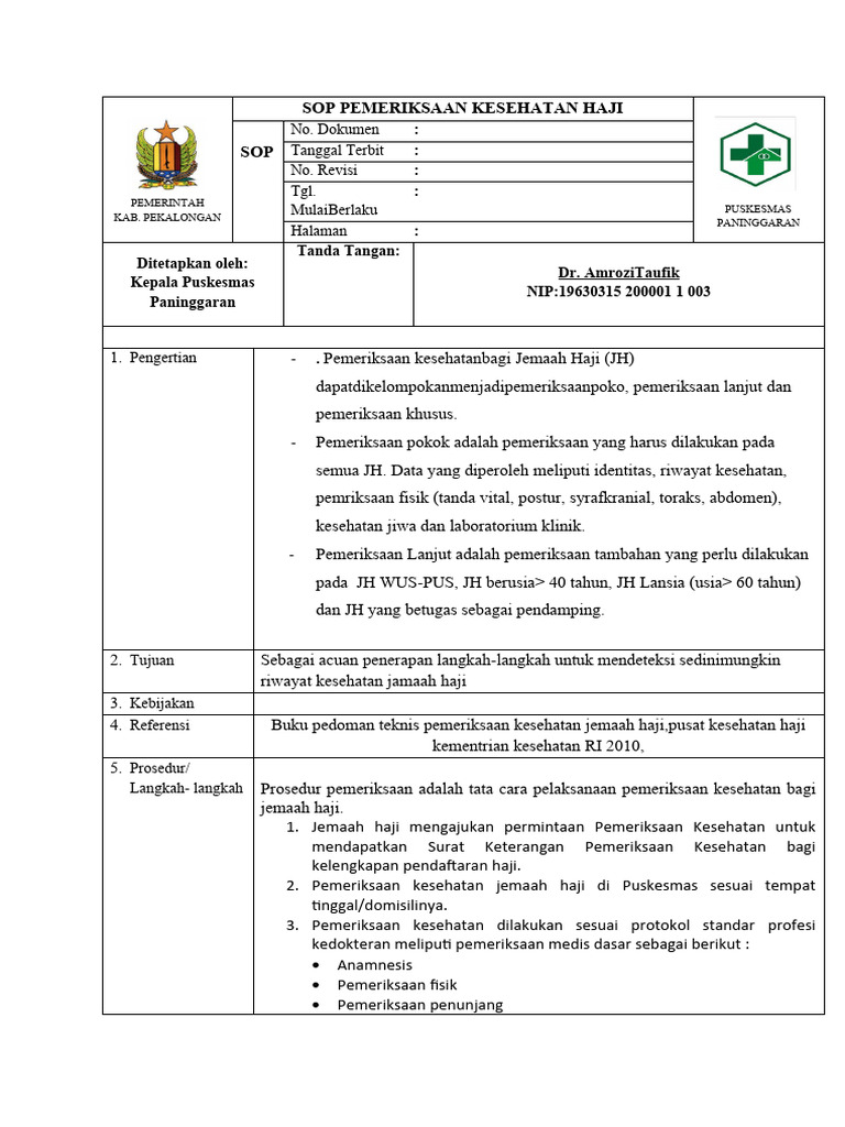 Sop Pemeriksaan Haji | PDF