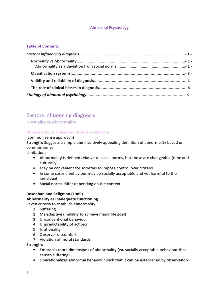 Abnormal Psychology - Revision Notes | PDF | Major Depressive Disorder ...