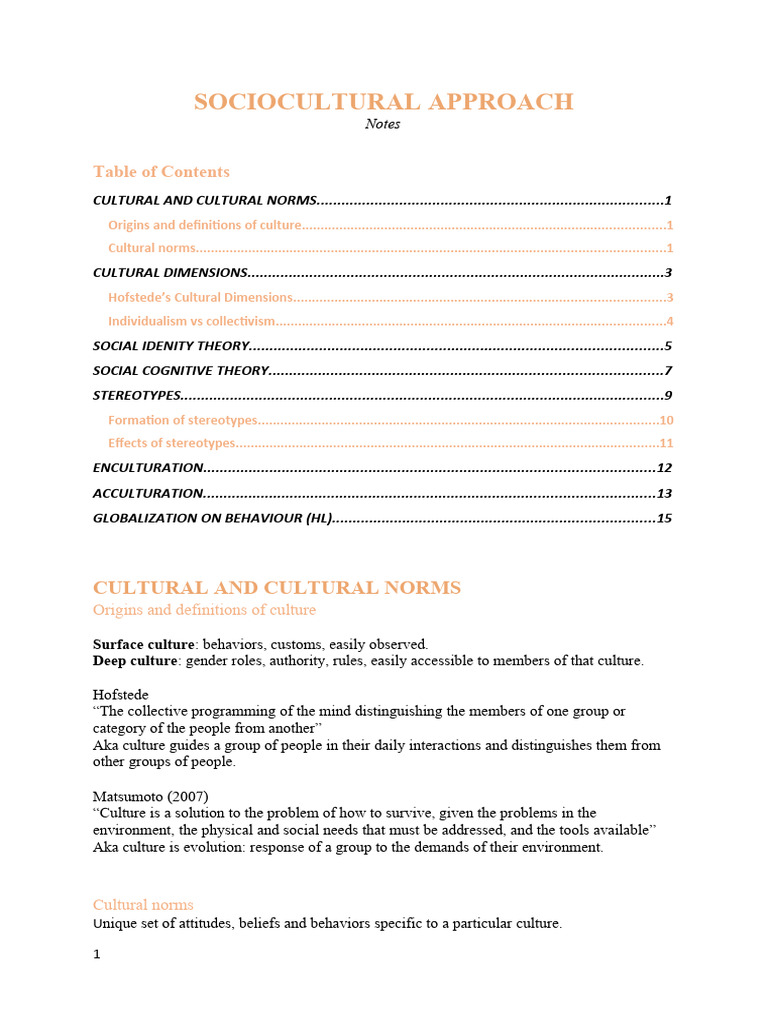 SOCIOCULTURAL APPROACH - Notes | PDF | Stereotypes | Attitude (Psychology)