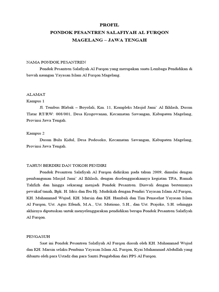 Profil PPS Al Furqon Magelang | PDF