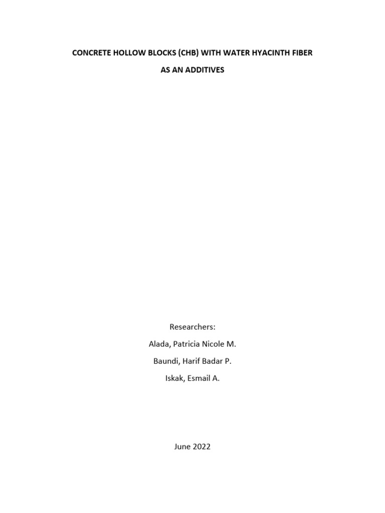 Research 9 - Concrete Hollow Blocks (CHB) With Water Hyacinth Fiber | PDF
