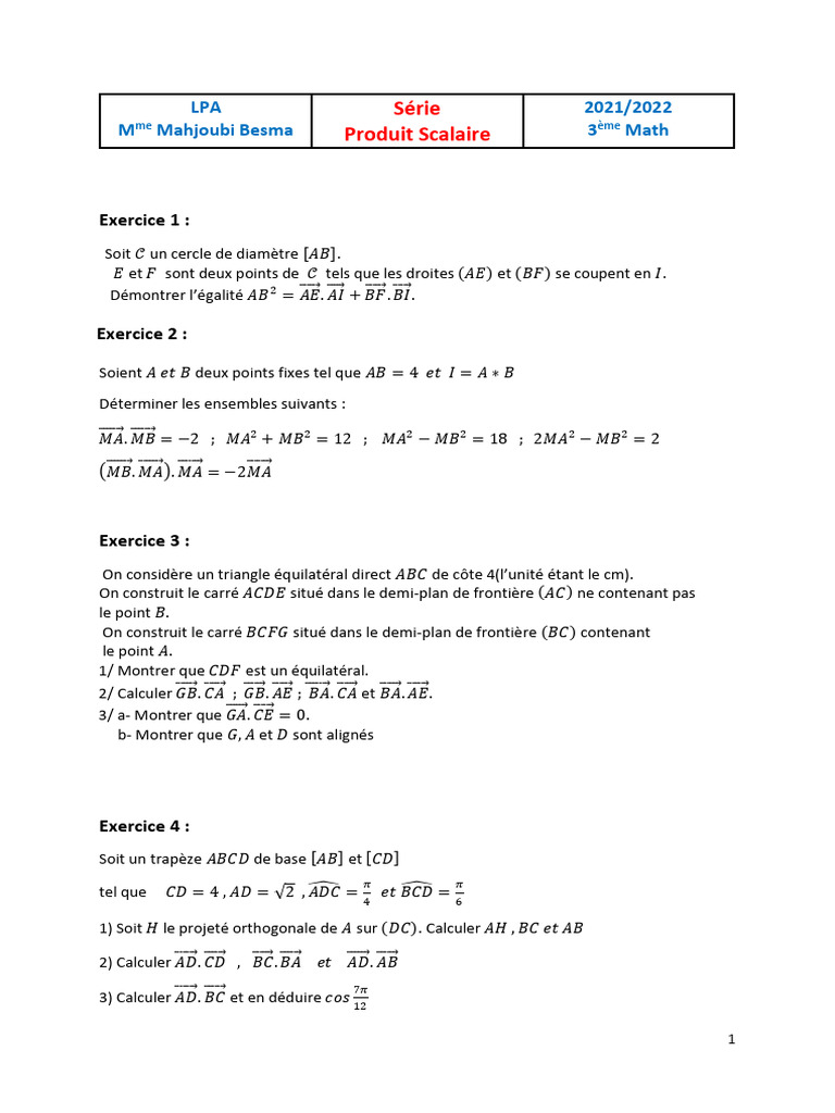 Exercices de Mathématiques 3ème Math | PDF | Triangle | Géométrie ...