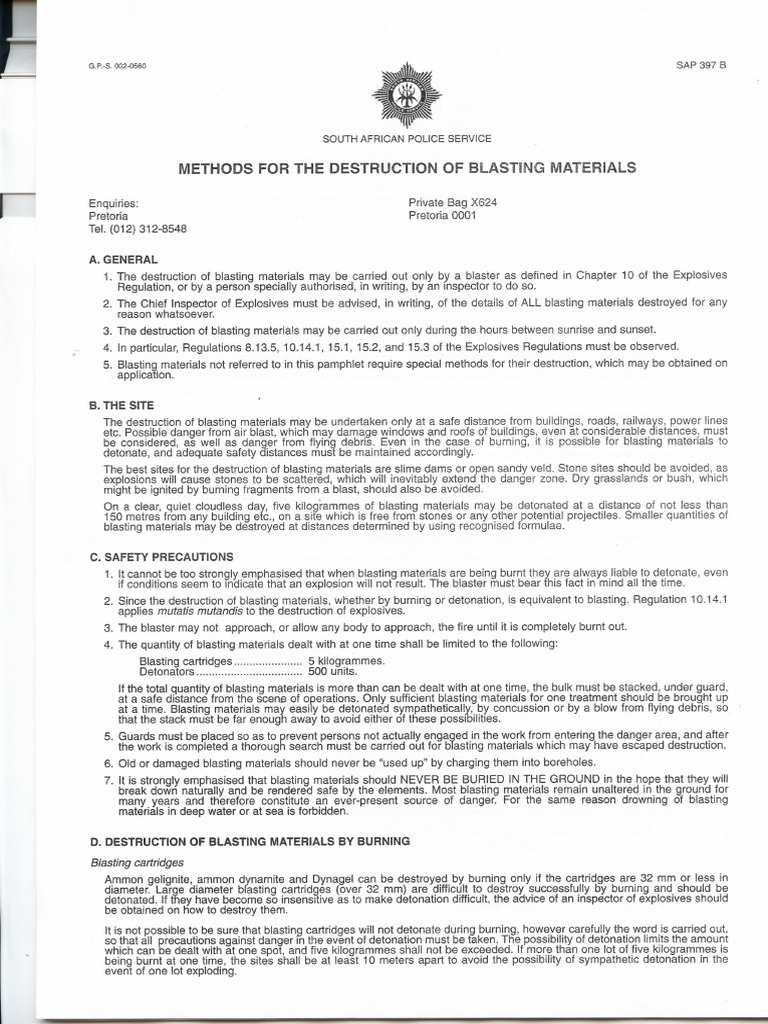Destruction Methods for Blasting Materials | PDF