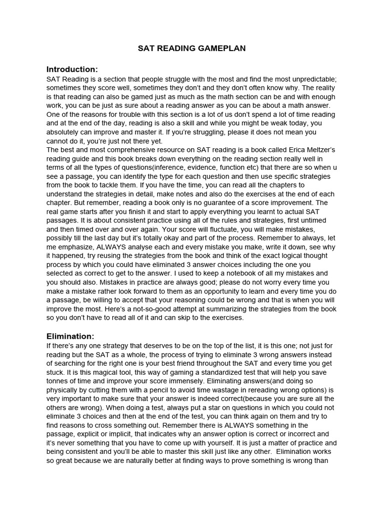 99 SAT Reading Erica Summary | Download Free PDF | Reading Comprehension | Cognitive Science