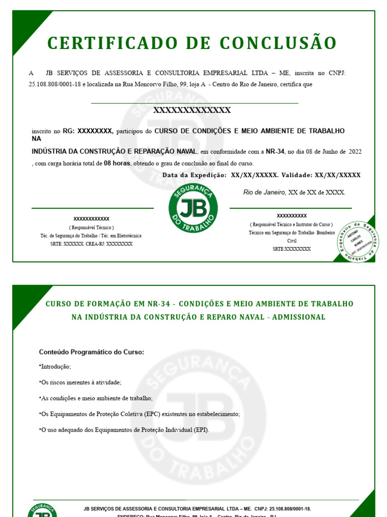 Certificado NR-34: Curso de Segurança Naval | PDF