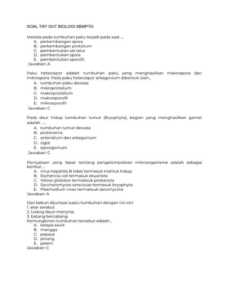 Soal Try Out Biologi SBMPTN | PDF