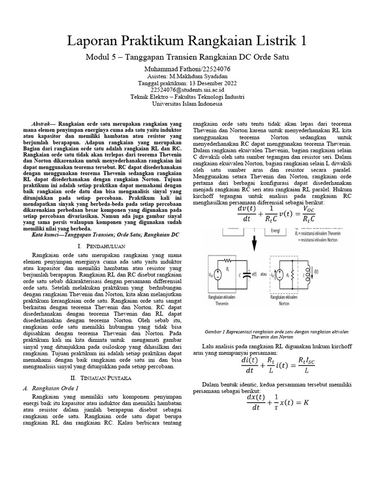 Laporan Praktikum Rangkaian Listrik 1-Unit 5 | PDF | Metode & Bahan ...