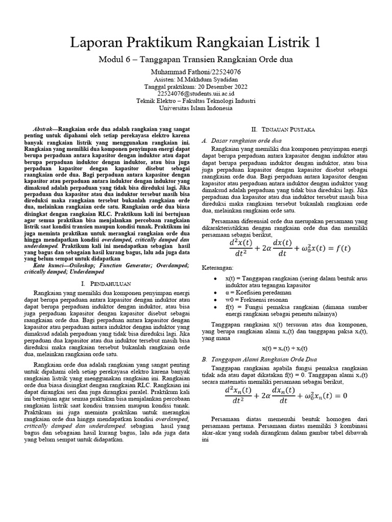 Laporan Praktikum Rangkaian Listrik 1-Unit 6 | PDF | Sains & Matematika