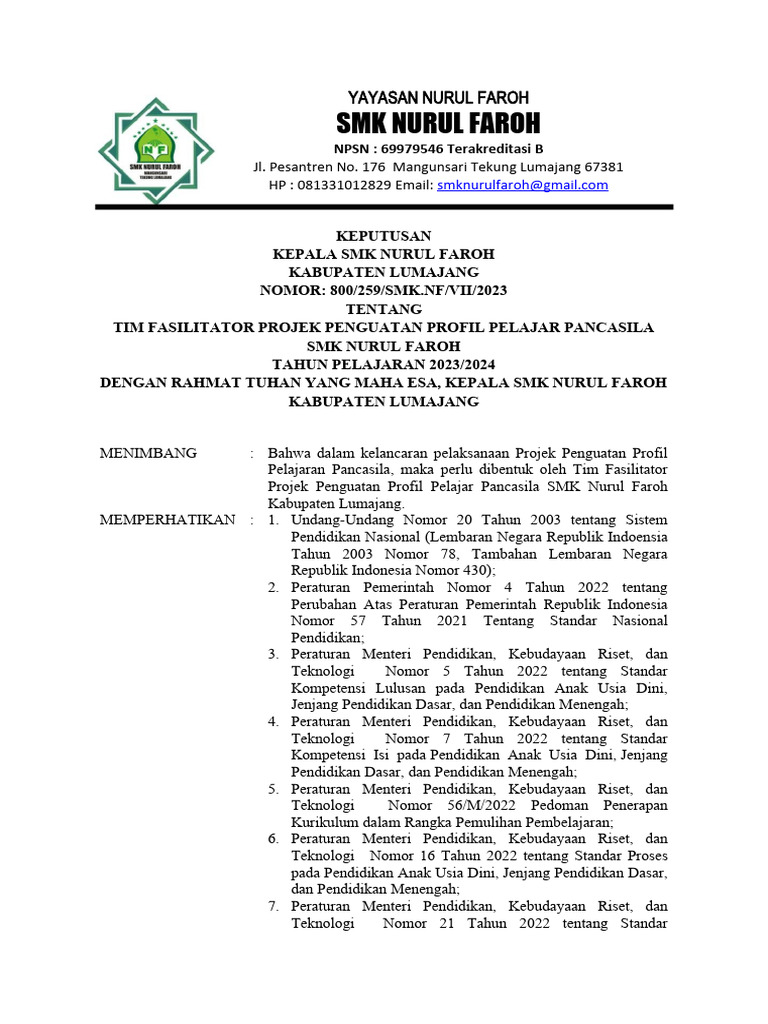 SK Fasilitator P5 2023-2024 | PDF