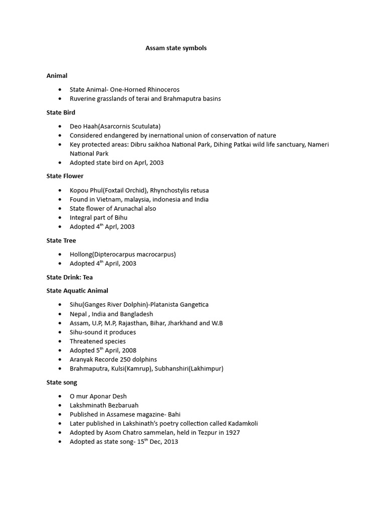Assam State Symbols Overview | PDF | Science & Mathematics