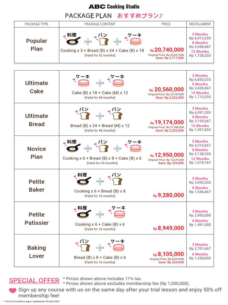 Package Plan - ABC Cooking Studio ID - Apr 2022 | PDF