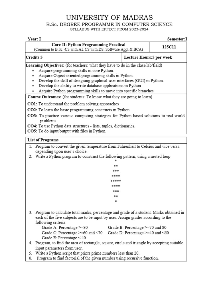 Practical Program Syllabus Pdf Computer Program Programming