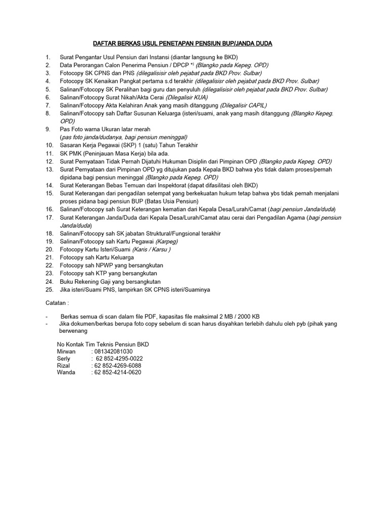 1 Check List Usul Pensiun BUP Dan Janda Duda | PDF