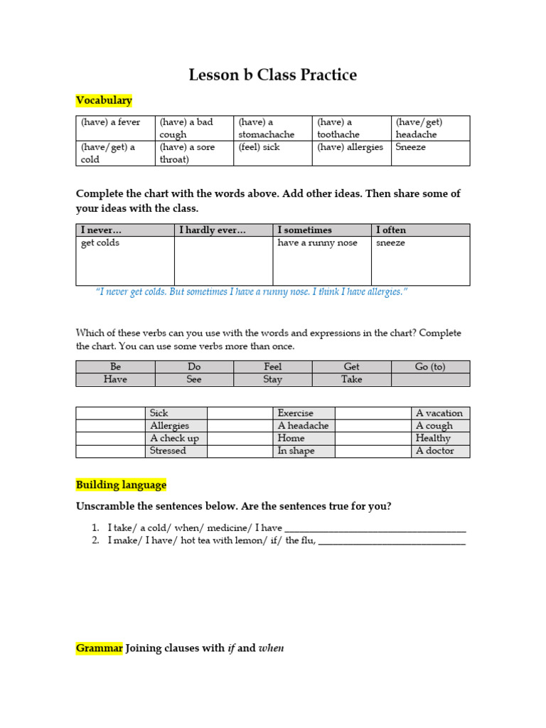 Lesson B Class Practice | PDF