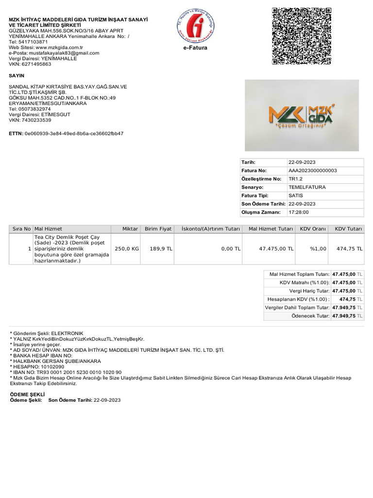 Sandal Kitap E-Fatura | PDF