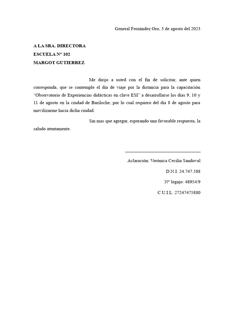 Notas para Pedir Dia de Viaje | PDF Notas para Pedir Dia de Viaje | PDF