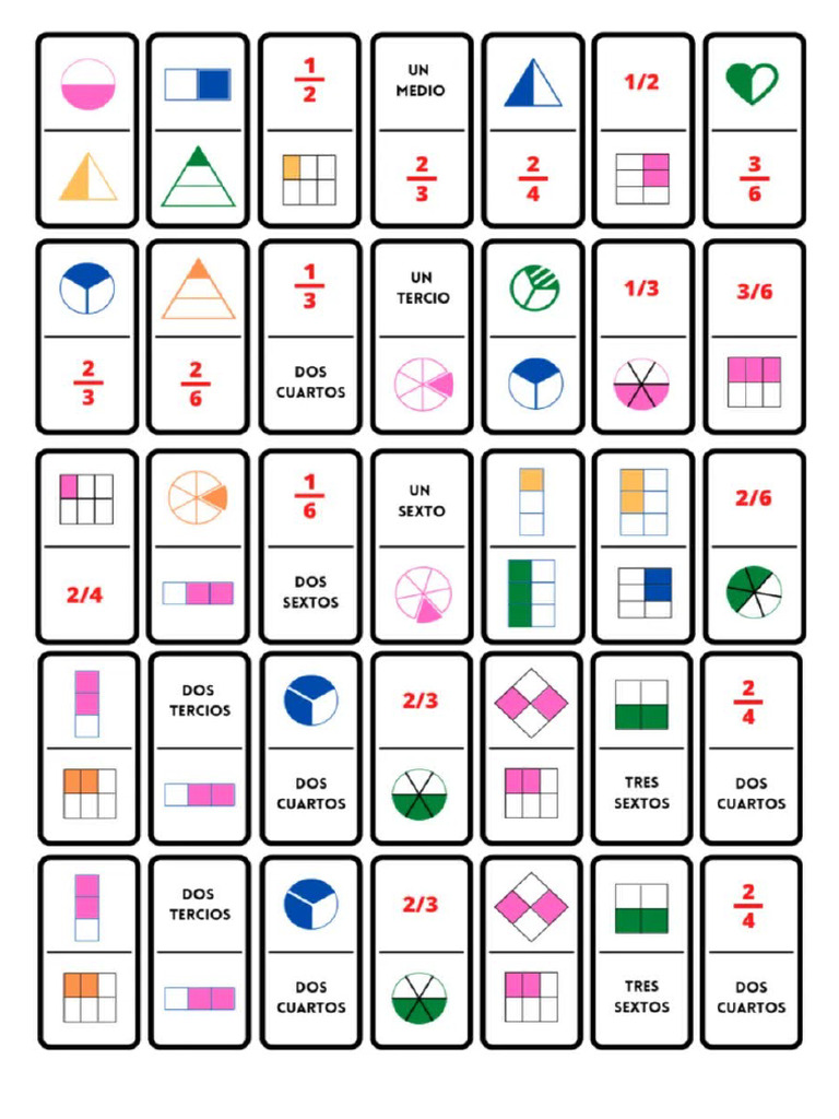 Dominó de Fracciones - 5to Grado | PDF