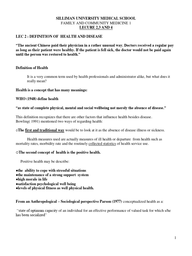 FCM 1 Lec 2 Definition of Disease Lec3 Determi Lec 4 Multi | PDF