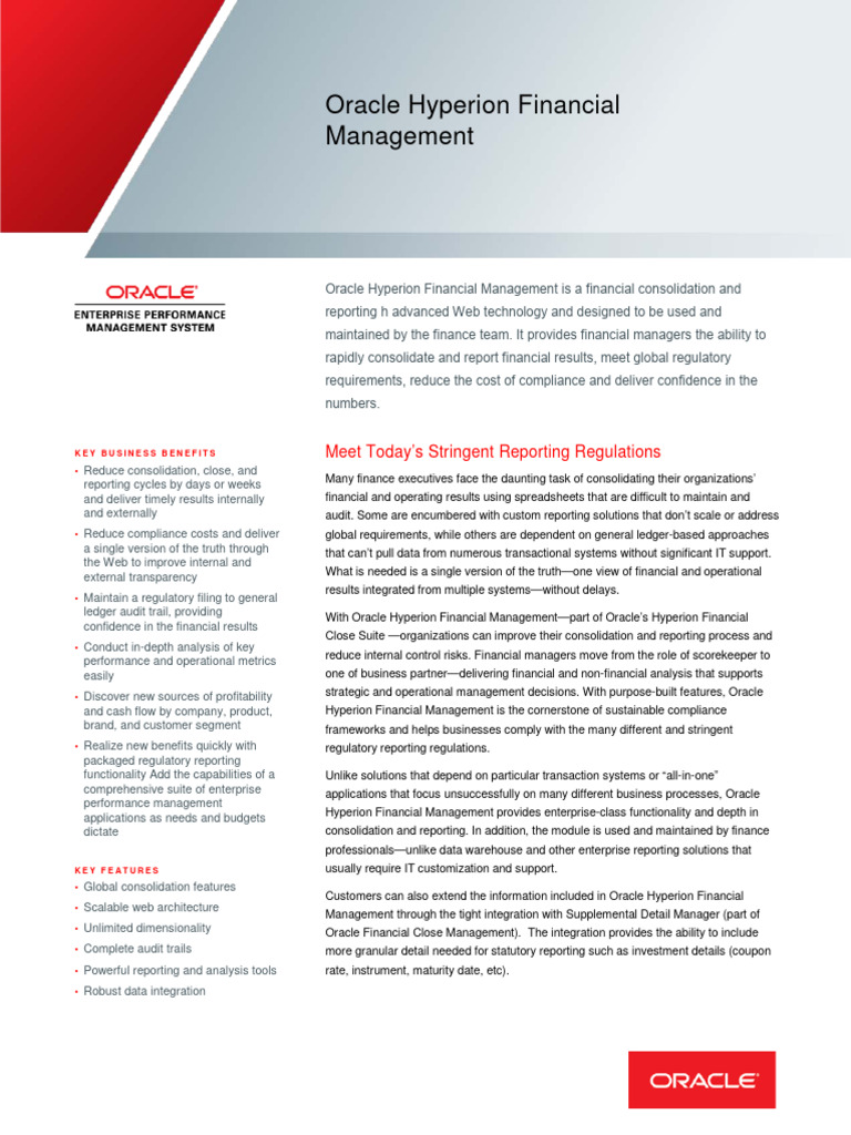 Oracle Hyperion Financial Management: Meet Today's Stringent Reporting Regulations | PDF