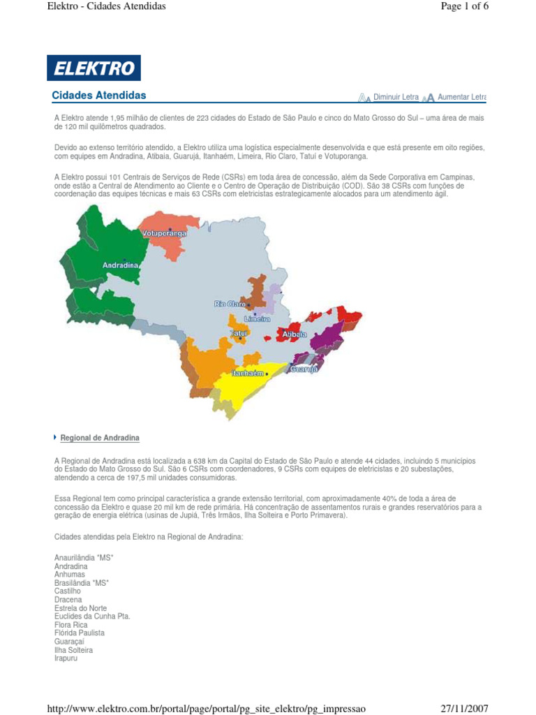 Relacao de Cidades Atendidas Pela ELEKTRO | PDF | Tecnologia e Engenharia