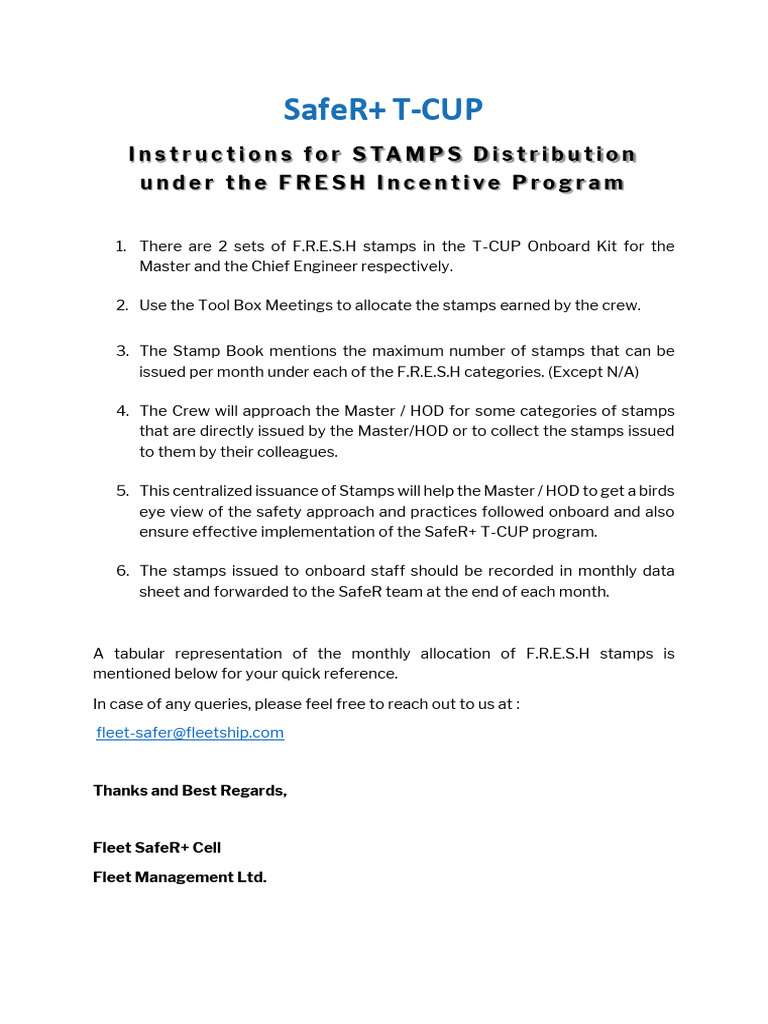 SafeR+ T-CUP Stamp Distribution Guide | PDF