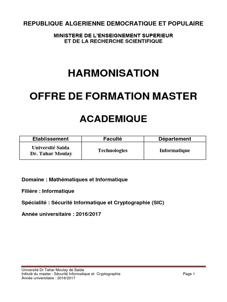 Master en Sécurité Informatique et Cryptographie | PDF | Système d ...