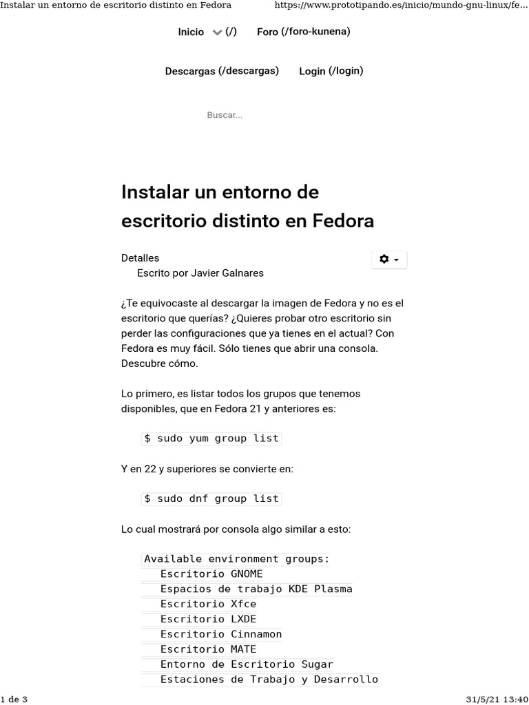 Instalar Un Entorno de Escritorio Distinto en Fedora | PDF | Informática