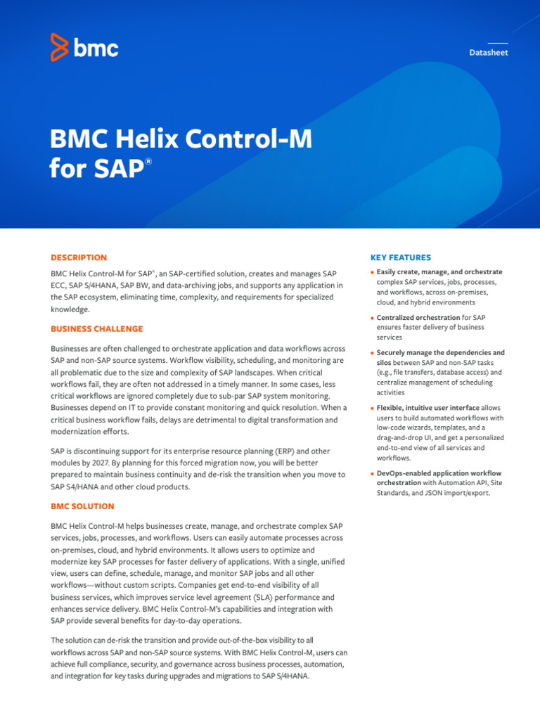 Datasheet: BMC Helix Control-M For SAP | PDF | Cloud Computing | Enterprise Resource Planning