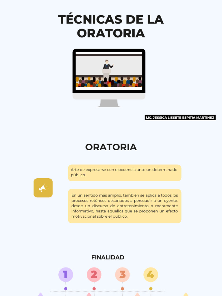 Técnicas de La Oratoria. Jessica Espitia | PDF Técnicas de La Oratoria. Jessica Espitia | PDF