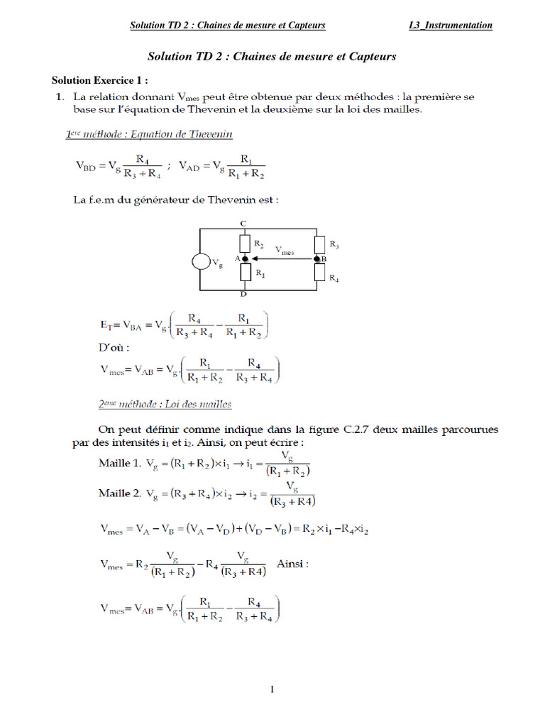 Solutions - TD02 Chaines de Mesure Et Capteurs | PDF