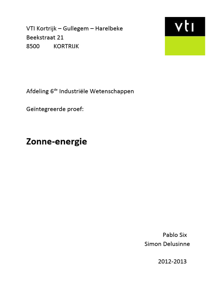 Eindwerk Zonnepanelen | PDF