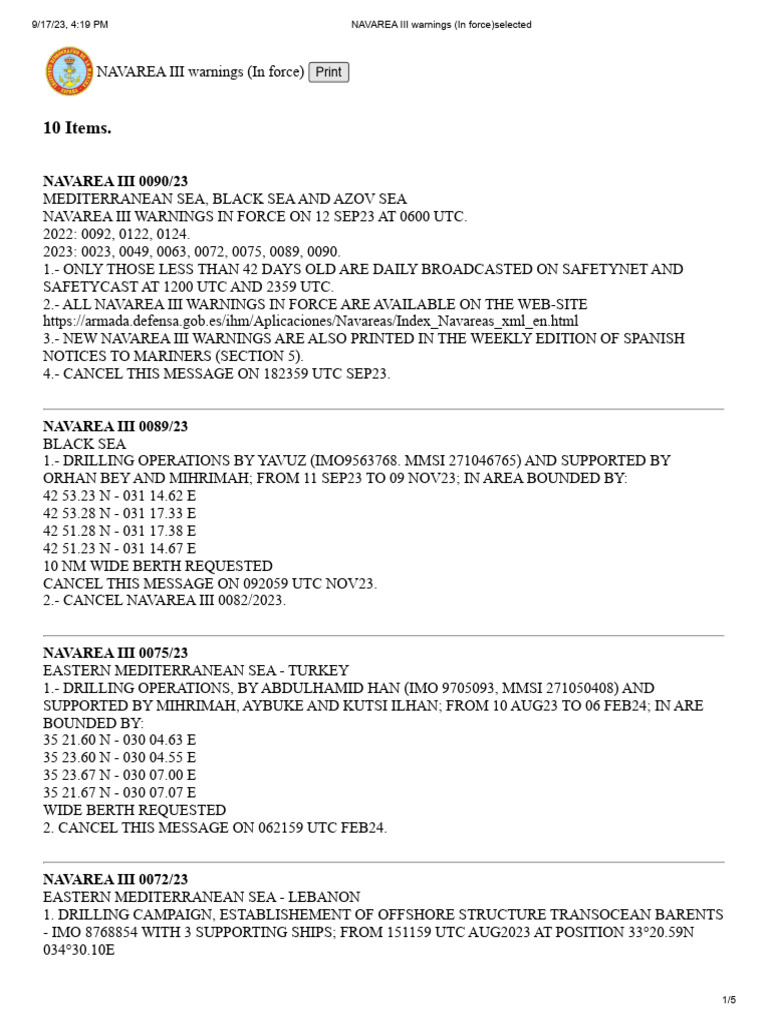 Nav Area 3 Navtex | PDF | Ships | Shipping