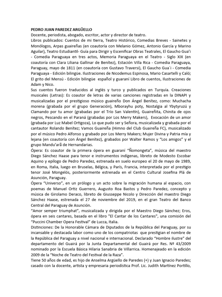Biografía de Pedro Juan Paredez Argüello | PDF