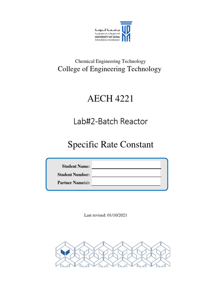 LAB #2 - Batch Reactor (Specific Rate Constant) | PDF | Technology ...